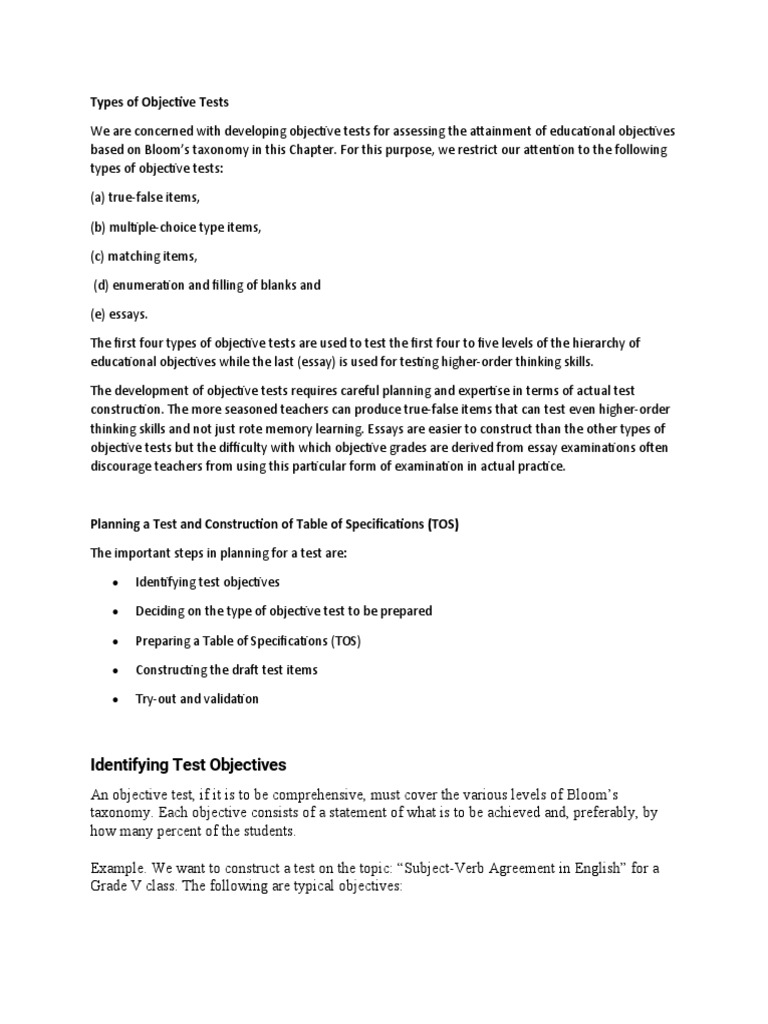 Types and Objectives of Objective Tests | PDF | Multiple Choice | Test ...