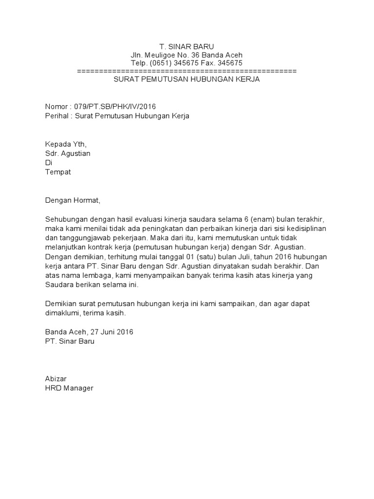 Contoh Surat PHK | PDF