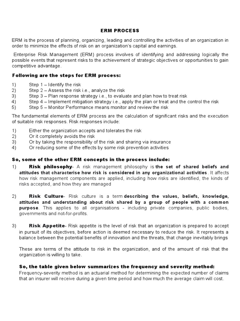Erm Process | PDF | Risk | Risk Management