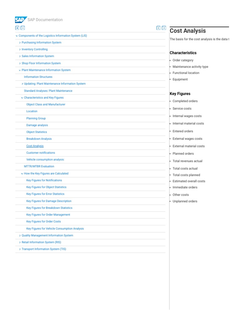 SAP LIS Cost Analysis Documentation | PDF | Cost | Statistics