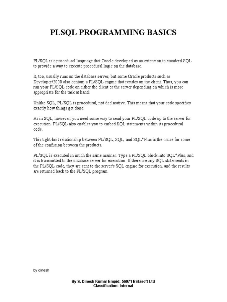 Chapter-5 PLSQL Programming Basics Tutoria | PDF | Pl/Sql | Information Technology Management