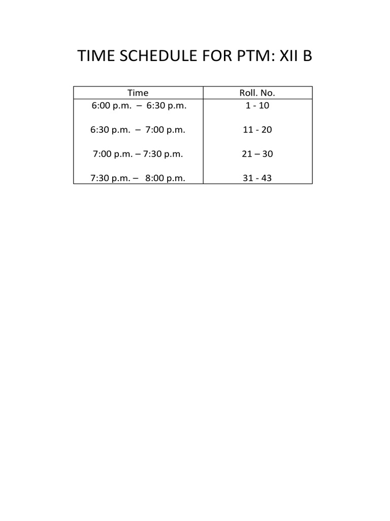 Time Schedule For PTM Ut II | PDF