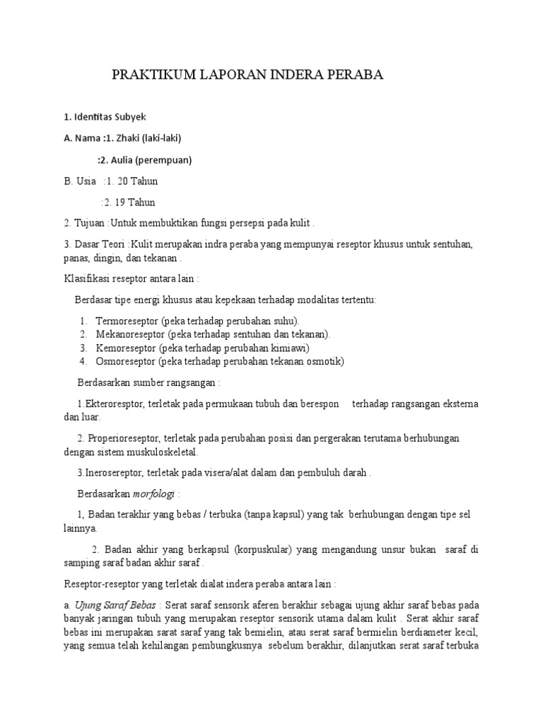 Laporan Praktikum Indera Peraba | PDF