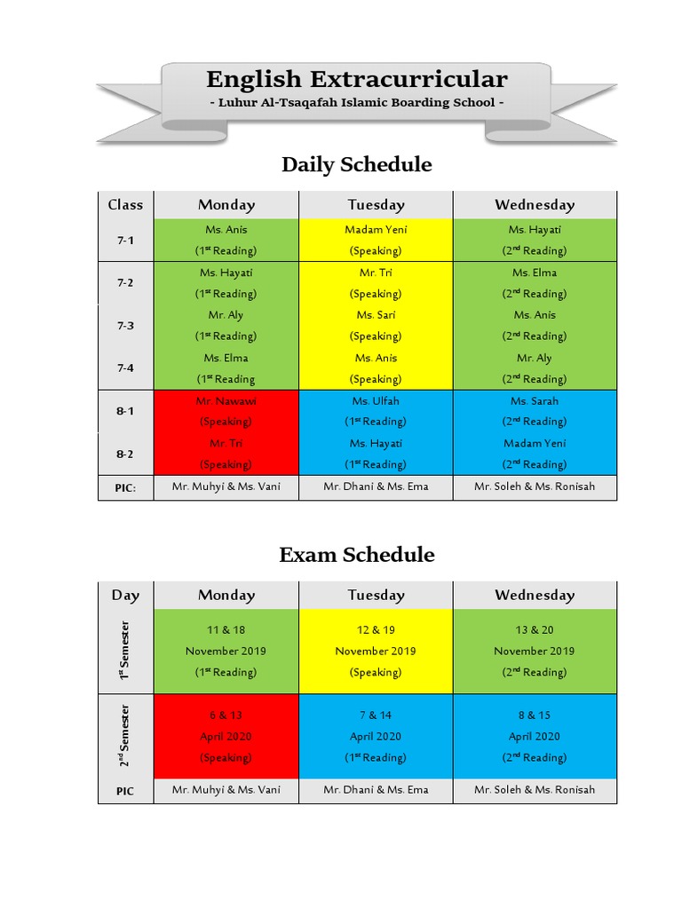 English Extracurricular: Daily Schedule | PDF