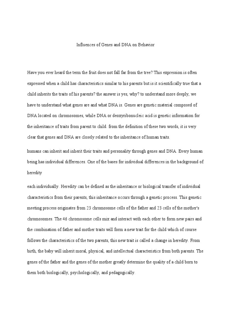 Influences of Genes and DNA On Behavior | PDF