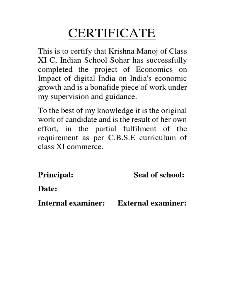 Certificate: Principal: Seal of School: Date: Internal Examiner ...