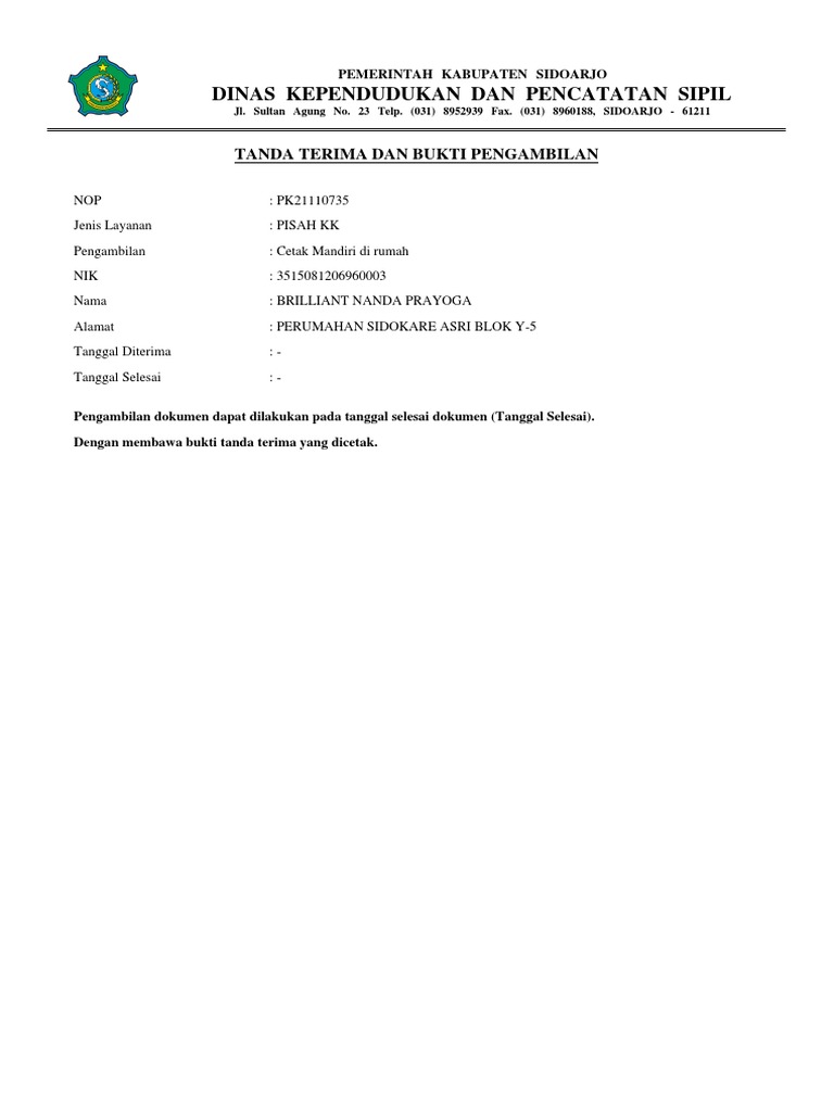 Pisah KK - PK21110735 | PDF