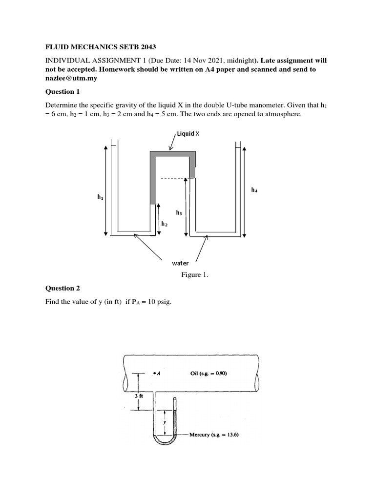 FLUID MECHANICS Assignment 1 | PDF