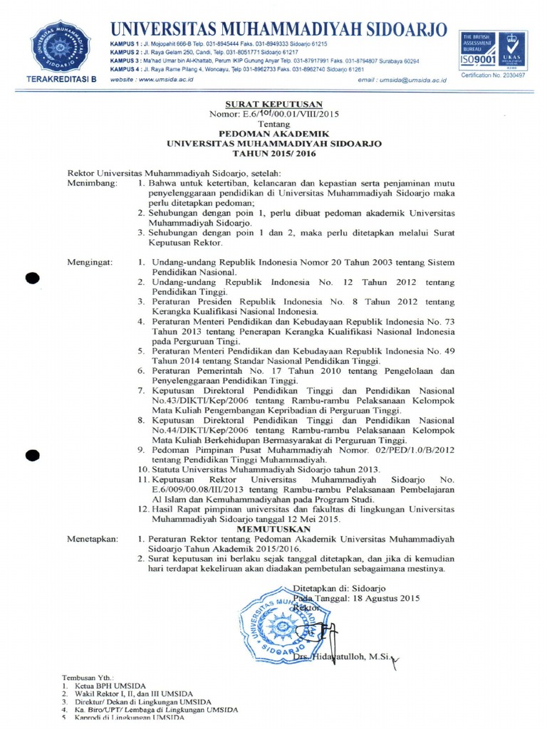 Pedoman Akademik UMSIDA 2015/2016 | PDF