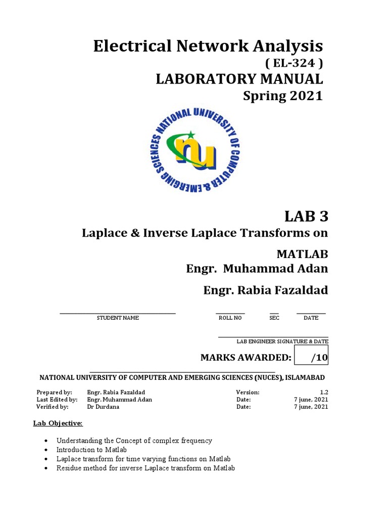 Laplace Transforms Using MATLAB | PDF | Teaching Methods & Materials