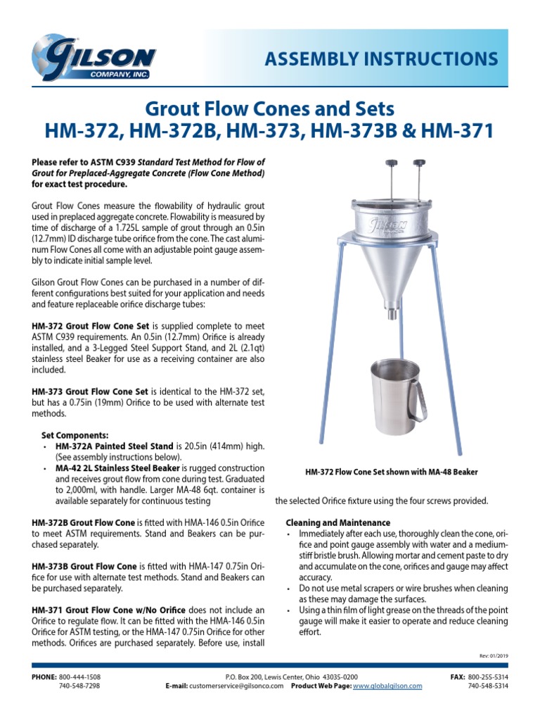 Manual Grout Flow Cone Set | PDF | Concrete | Manufactured Goods