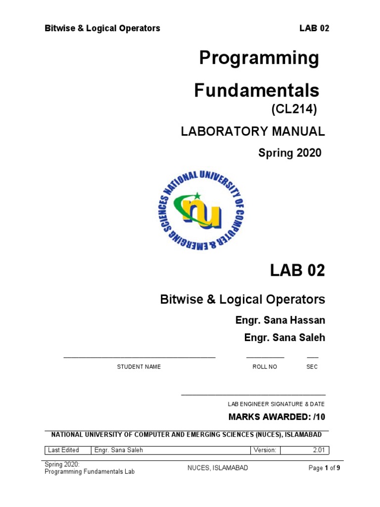 LAB 02 Bitwise Logical Operator | PDF | Computer Engineering | Theory Of Computation