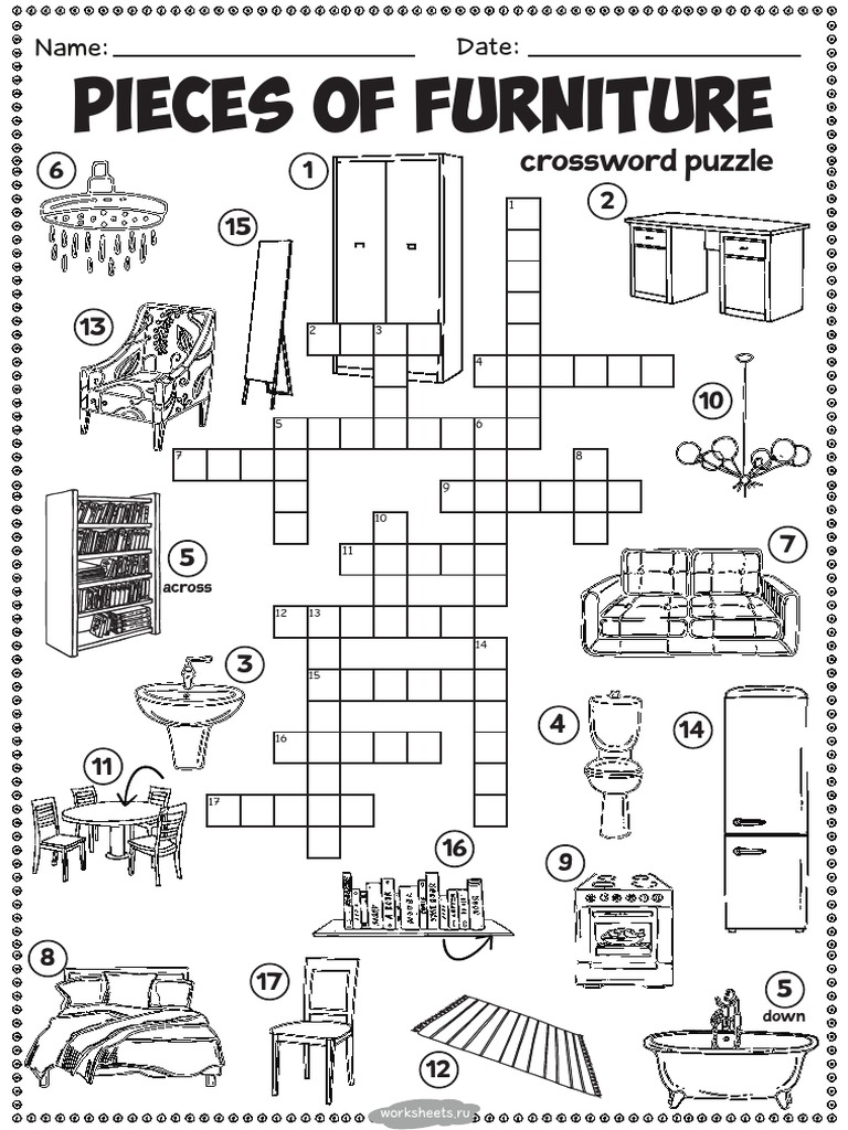 Furniture Crossword Puzzle Answers | PDF | Puzzles | Games Of Mental Skill