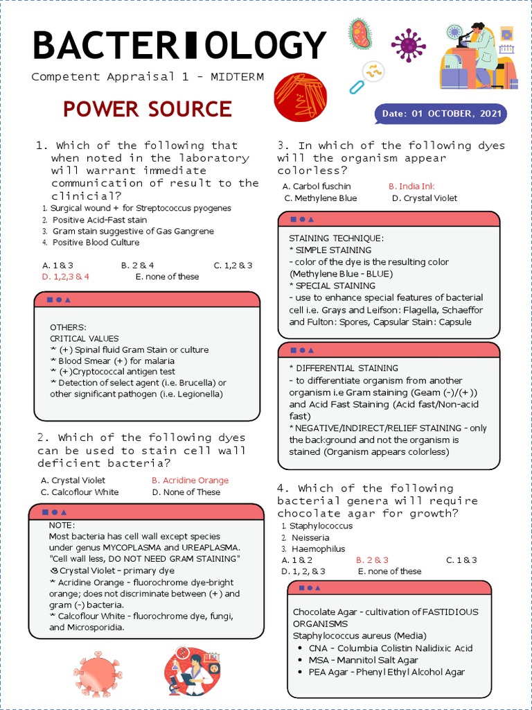 BACTERIOLOGY MIDTERM | PDF | Streptococcus | Staining