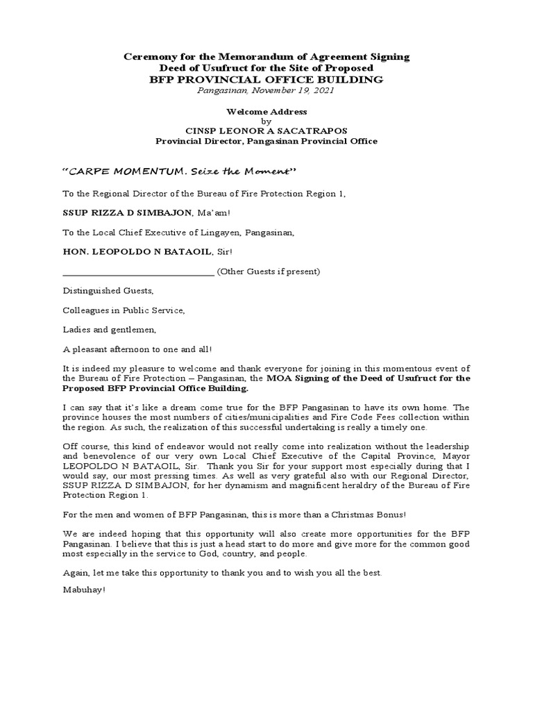 Ceremony For The Memorandum of Agreement Signing | PDF