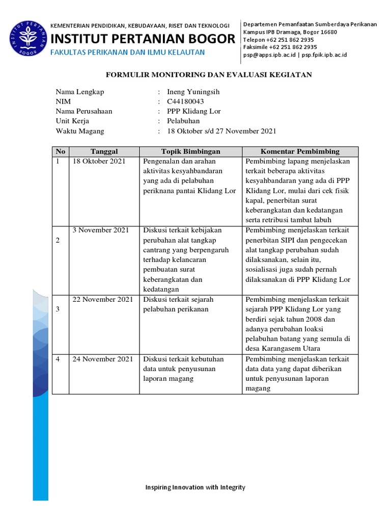 Lampiran 6. Formulir Monitoring Dan Evaluasi | PDF