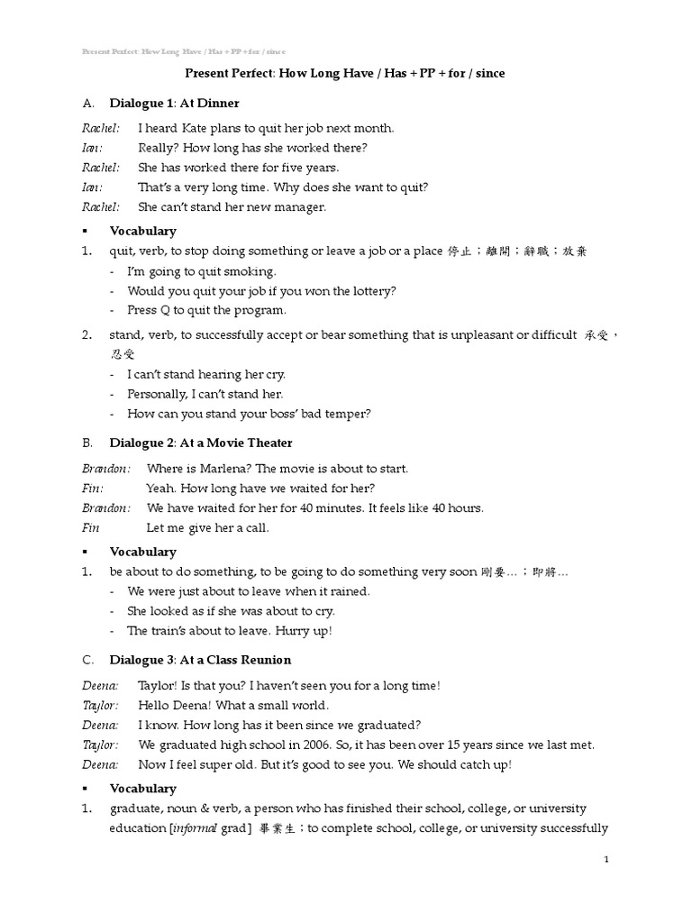 (Grammar) Present Perfect Dialogues | PDF