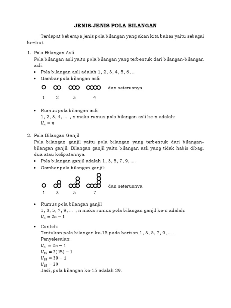 Jenis-Jenis Pola Bilangan Dasar | PDF
