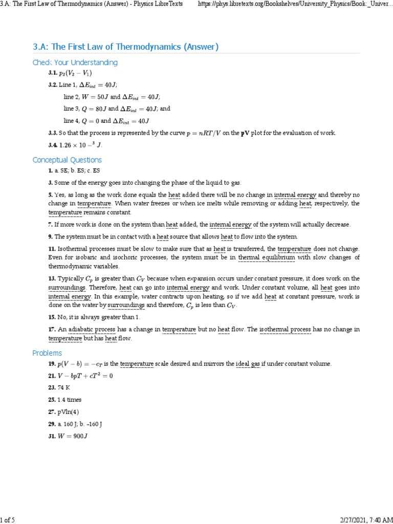3.A - The First Law of Thermodynamics (Answer) - Physics LibreTexts ...
