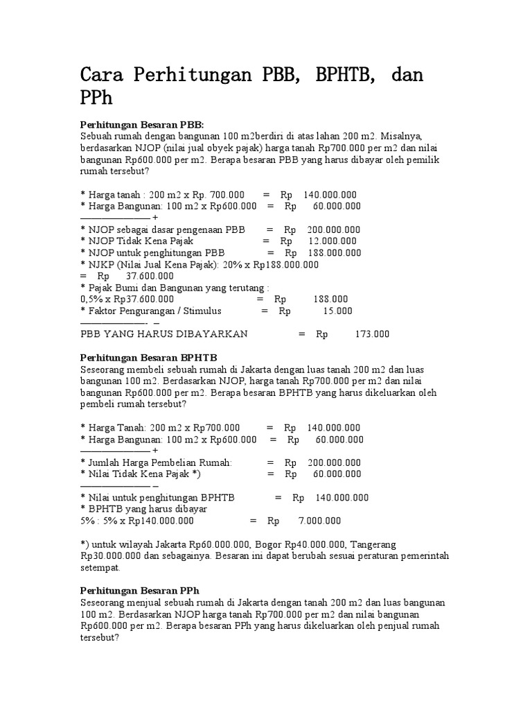 Cara Perhitungan PBB, BPHTB, Bea Materai, PPH | PDF