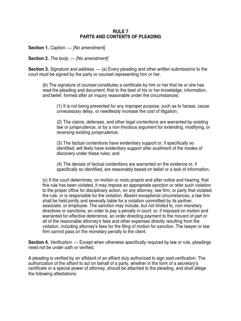 Requirements for Proper Pleadings and Certifications | PDF | Affidavit ...