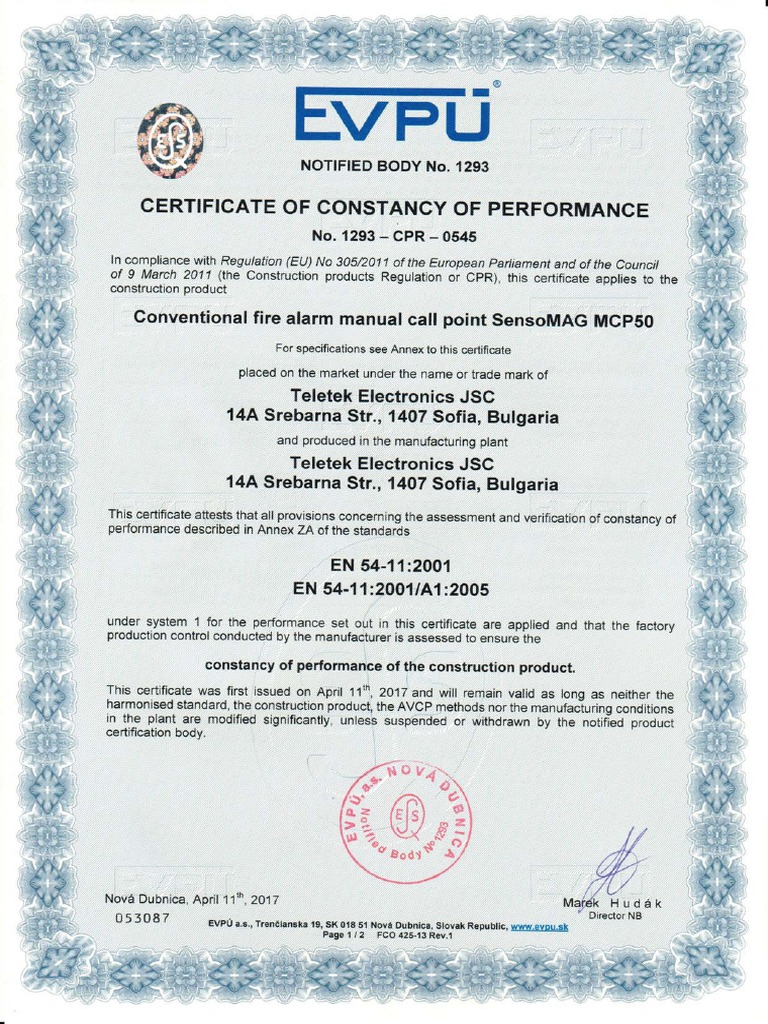 Certificate 1293-CPR-0545 SensoMAG MCP50 | PDF
