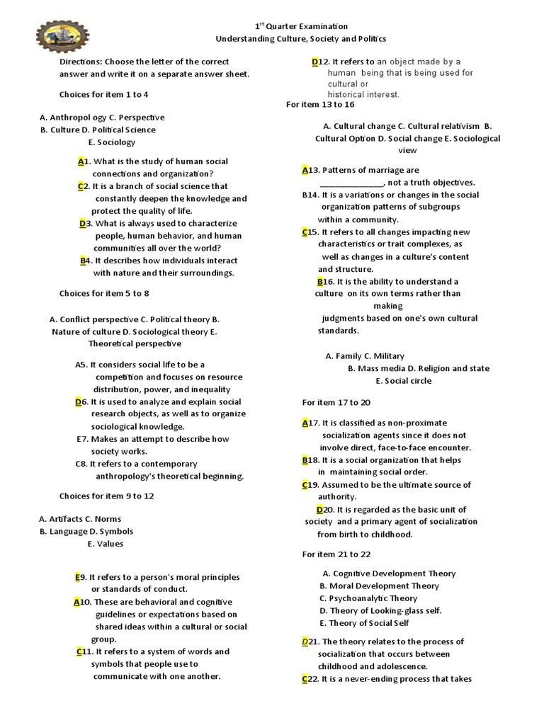 UCSP 1st Quarter Exam | PDF
