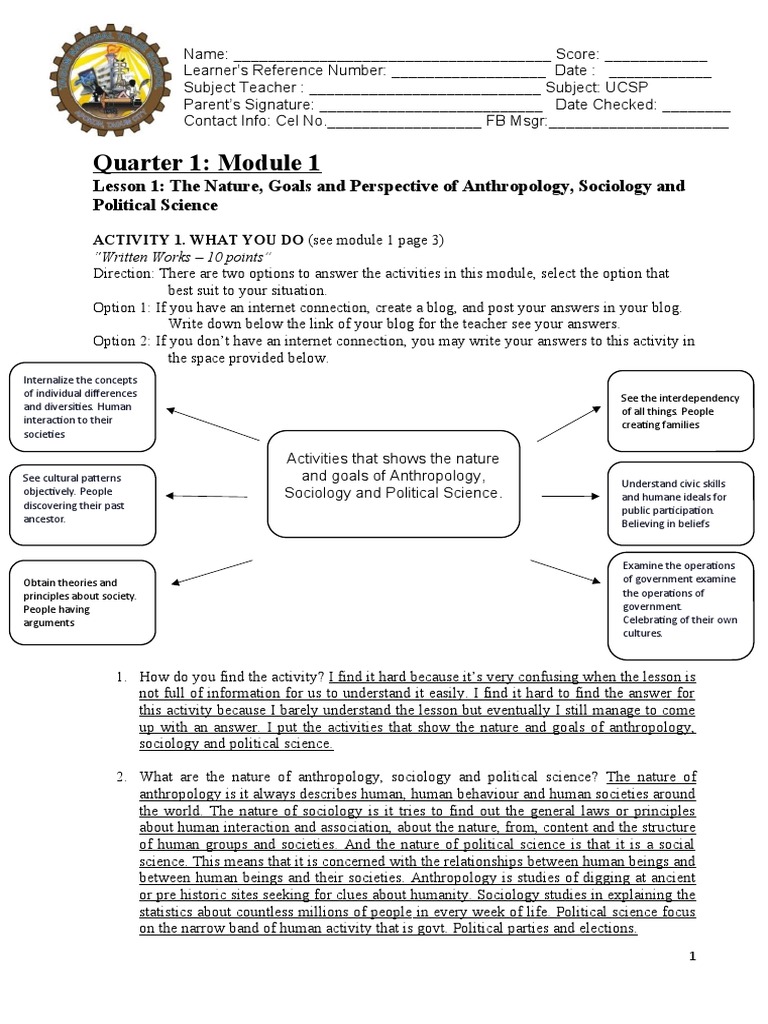 Activity-Sheets-UCSP 1st Quarter | PDF | Anthropology | Sociology