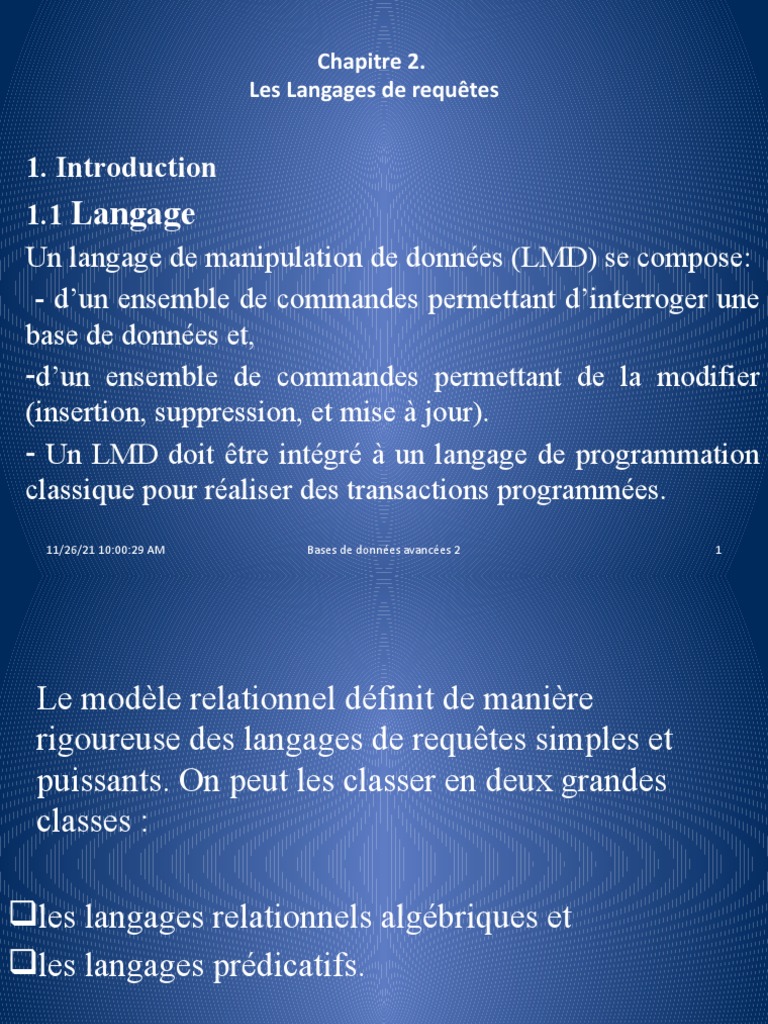 Chapitre2 Master1718 | PDF | SQL | Langage de programmation