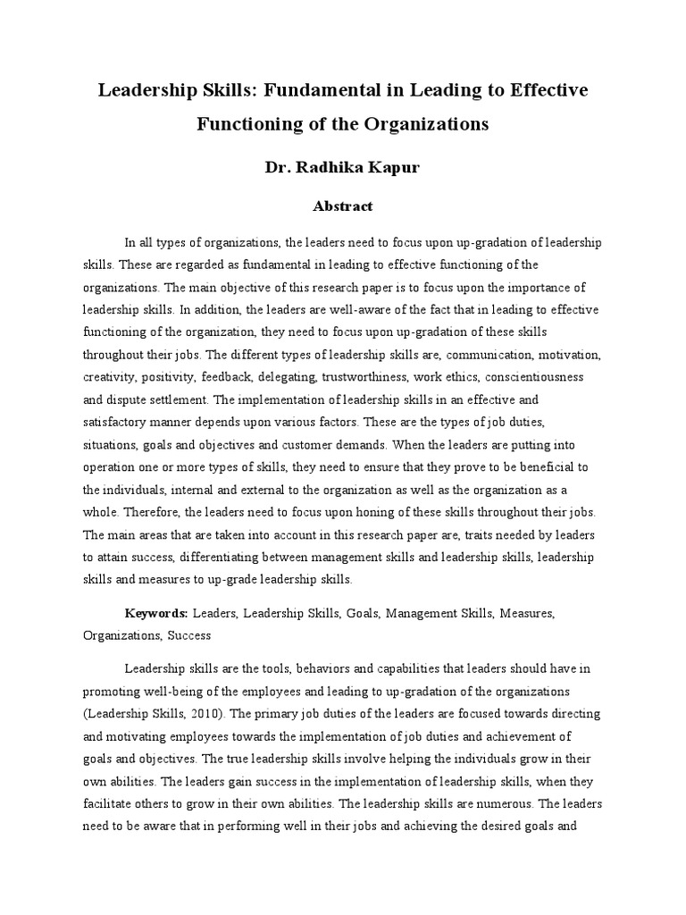 Leadership Skills Vi | PDF | Leadership | Goal