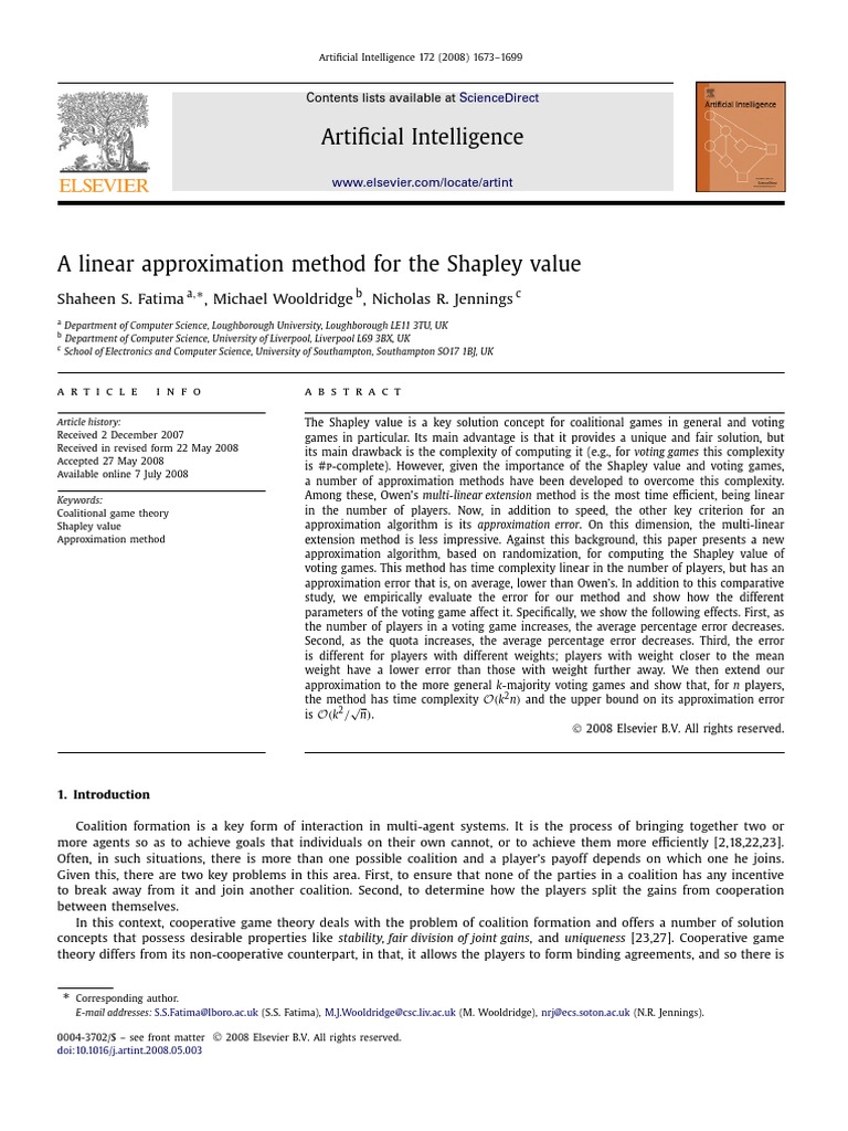 A Linear Approximation Method For The Shapley Value | PDF | Time Complexity | Variance