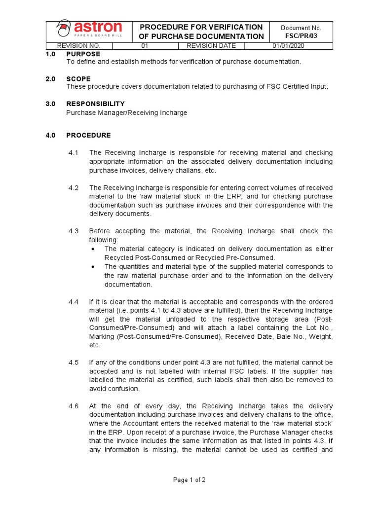 Purchase Documentation Verification Procedure | PDF | Invoice | Forest ...