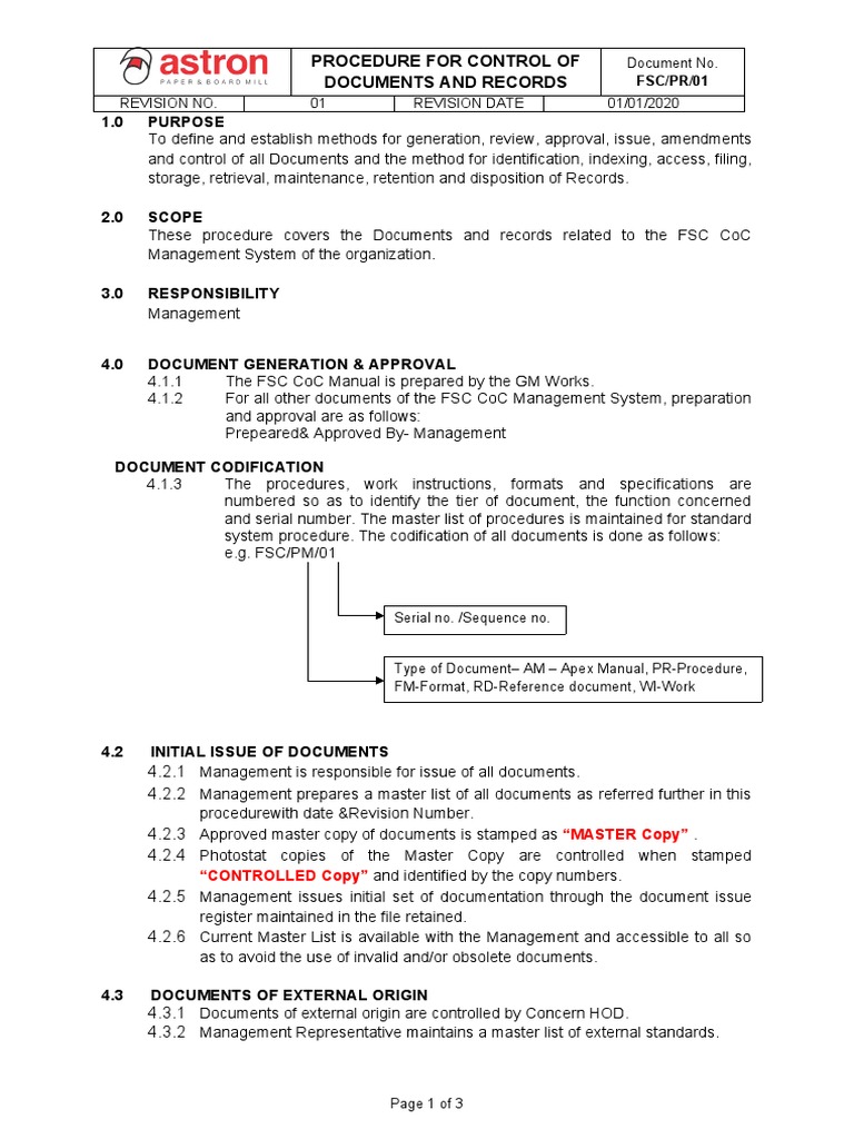 Procedure For Control of Documents and Records | PDF | Forest ...