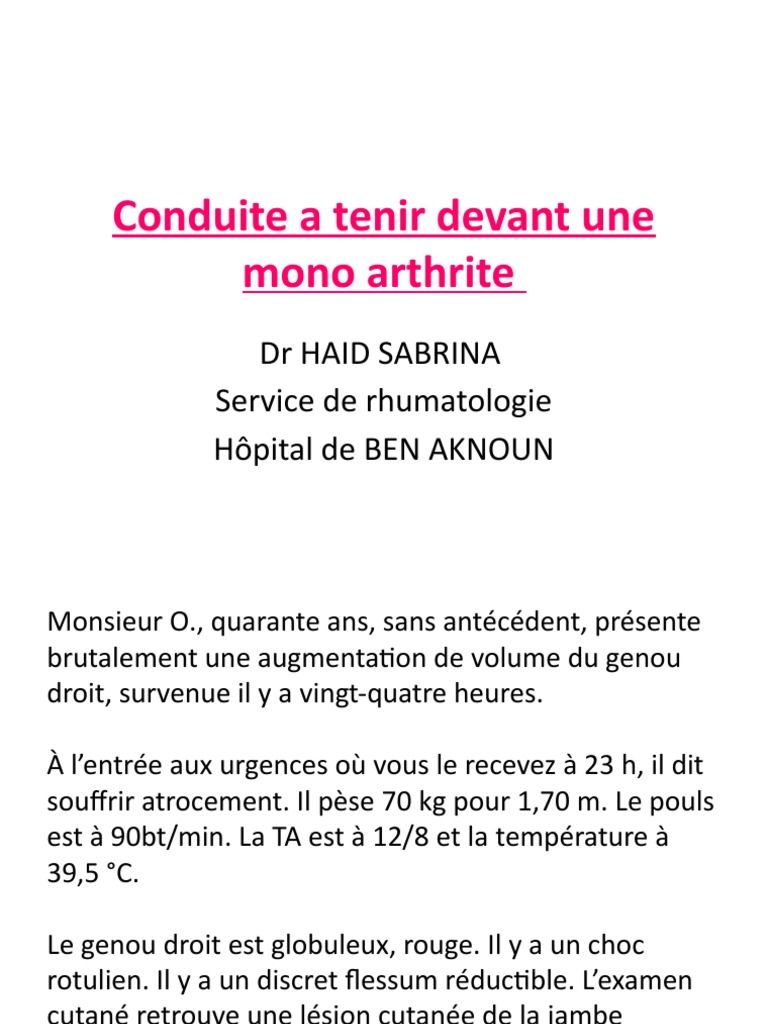 Conduite A Tenir Devant Une Monoarthrite | PDF | Maladie de Lyme ...