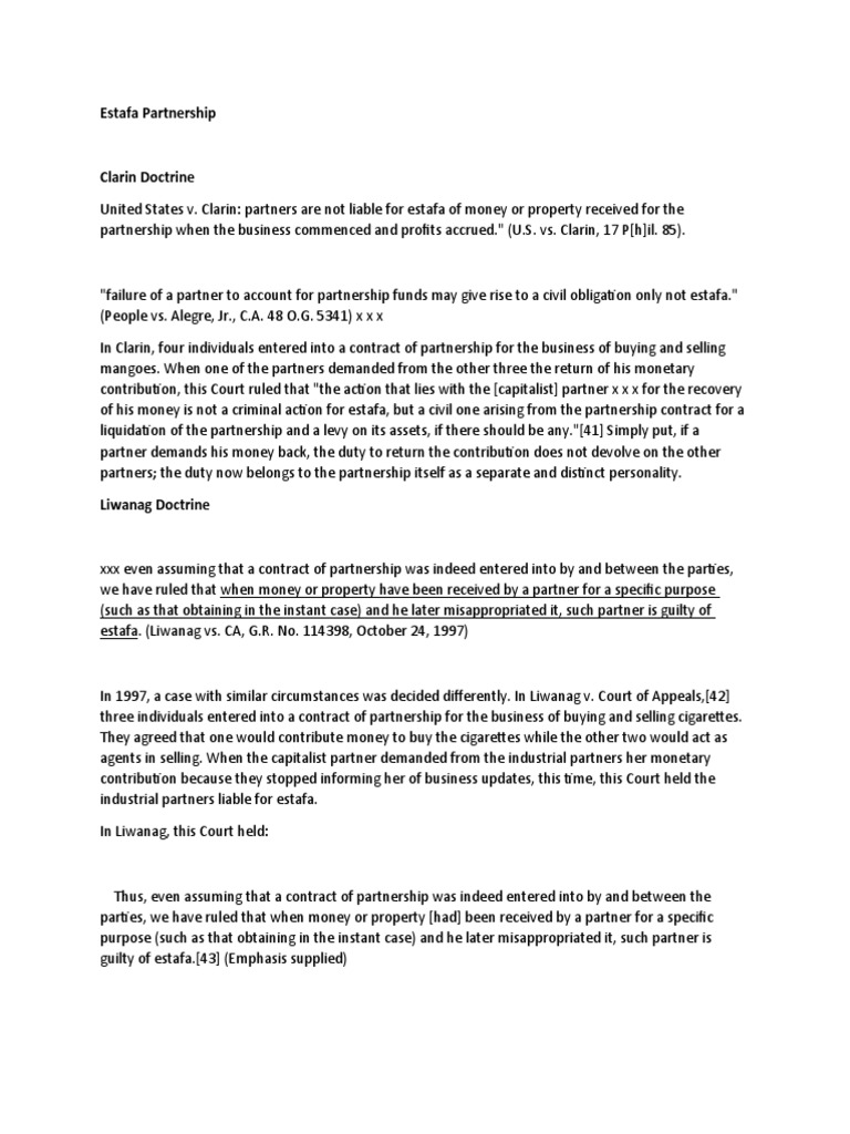 Estafa Partnership | PDF | Partnership | Fraud