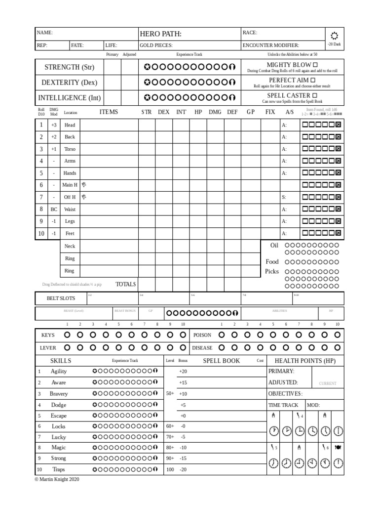 D100 Dungeon - Character Sheet | PDF