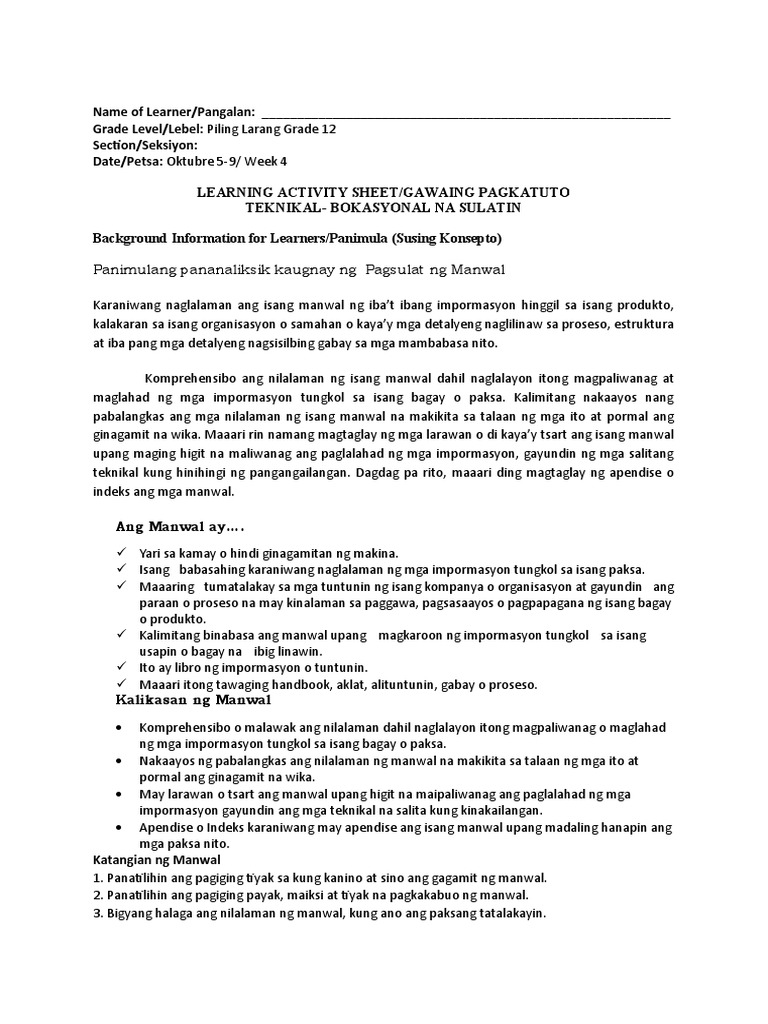 DepEd Learning Activity Sheets (LAS) GRADE 12 Week 4 | PDF