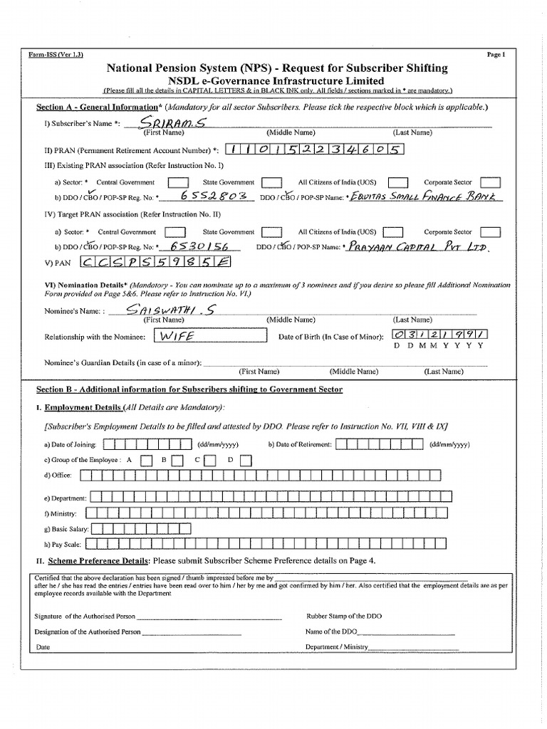 NPS Subscriber Shifting Form | PDF