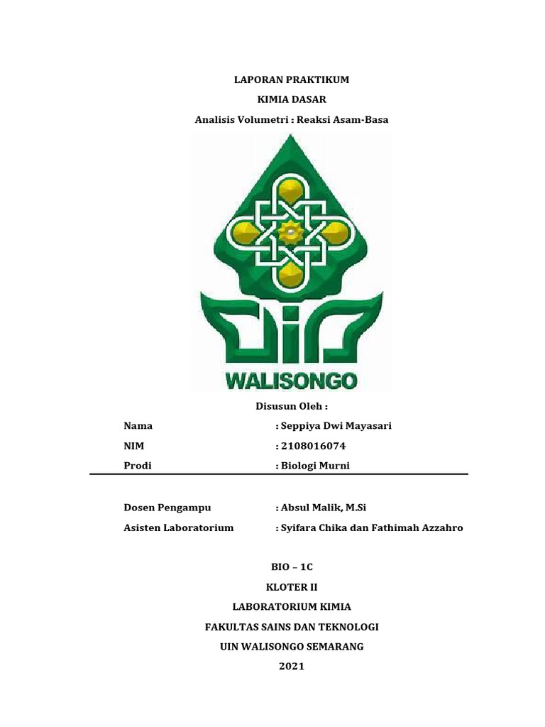 Laporan Praktikum Kimia Acara 8 - 2108016074 - Seppiya Dwi Mayasari ...