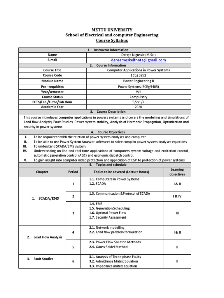 Mettu University School of Electrical and Computer Engineering Course ...