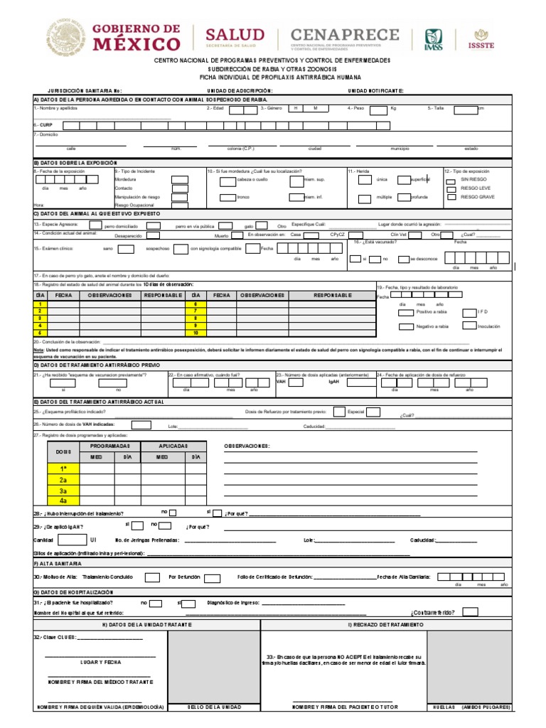 Ficha de profilaxis antirrábica humana | PDF | Rabia | Inmunología