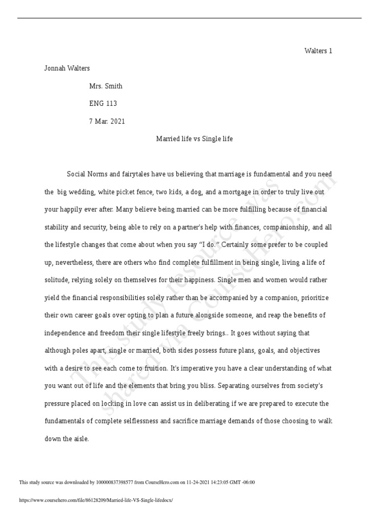 Married Life Vs Single Life | PDF | Marriage | Interpersonal Relationships