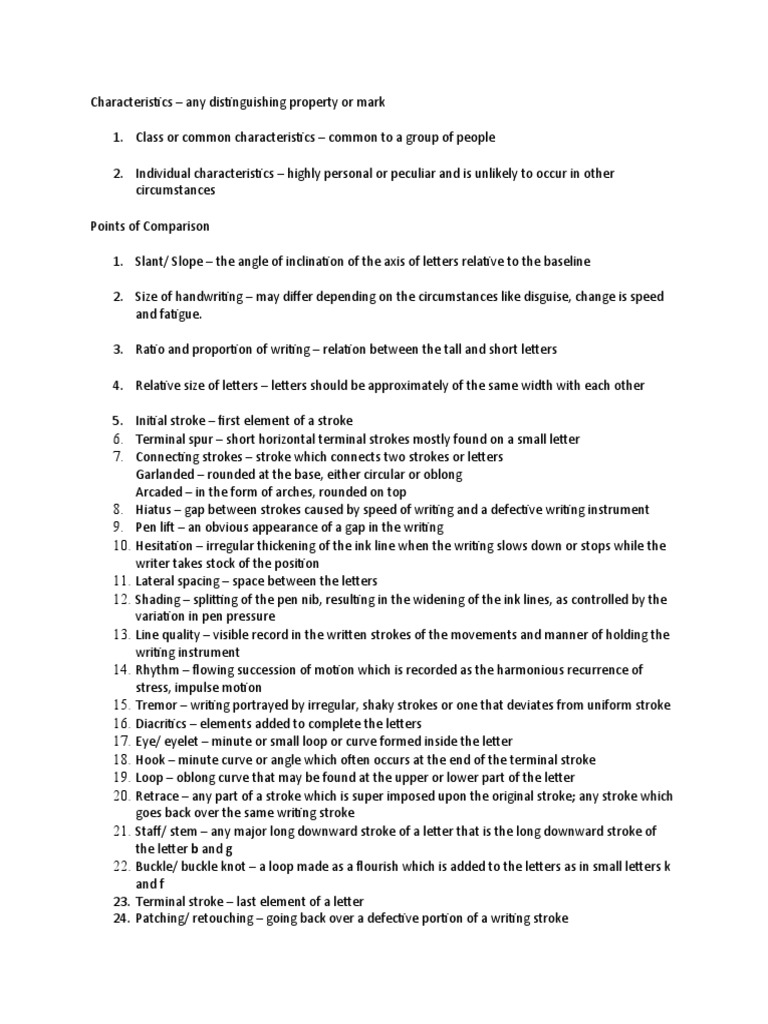 Handwriting Characteristics Overview | PDF | Stroke