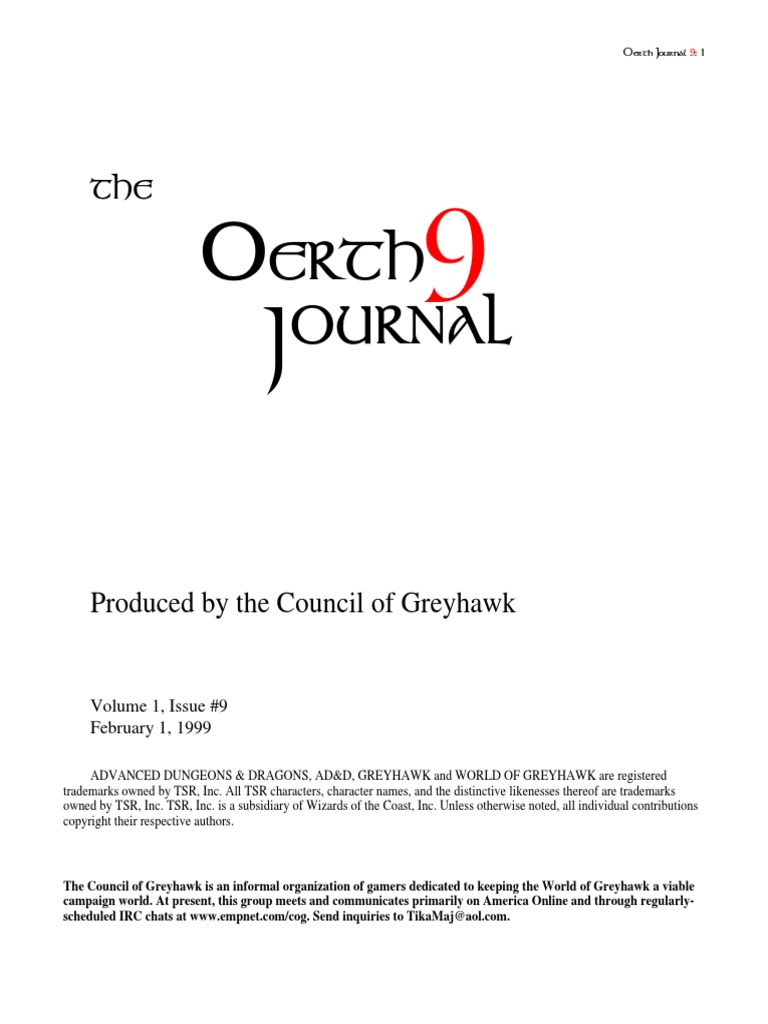 The Oerth Journal, Volume 09 | PDF | Dungeons & Dragons | Tsr, Inc.