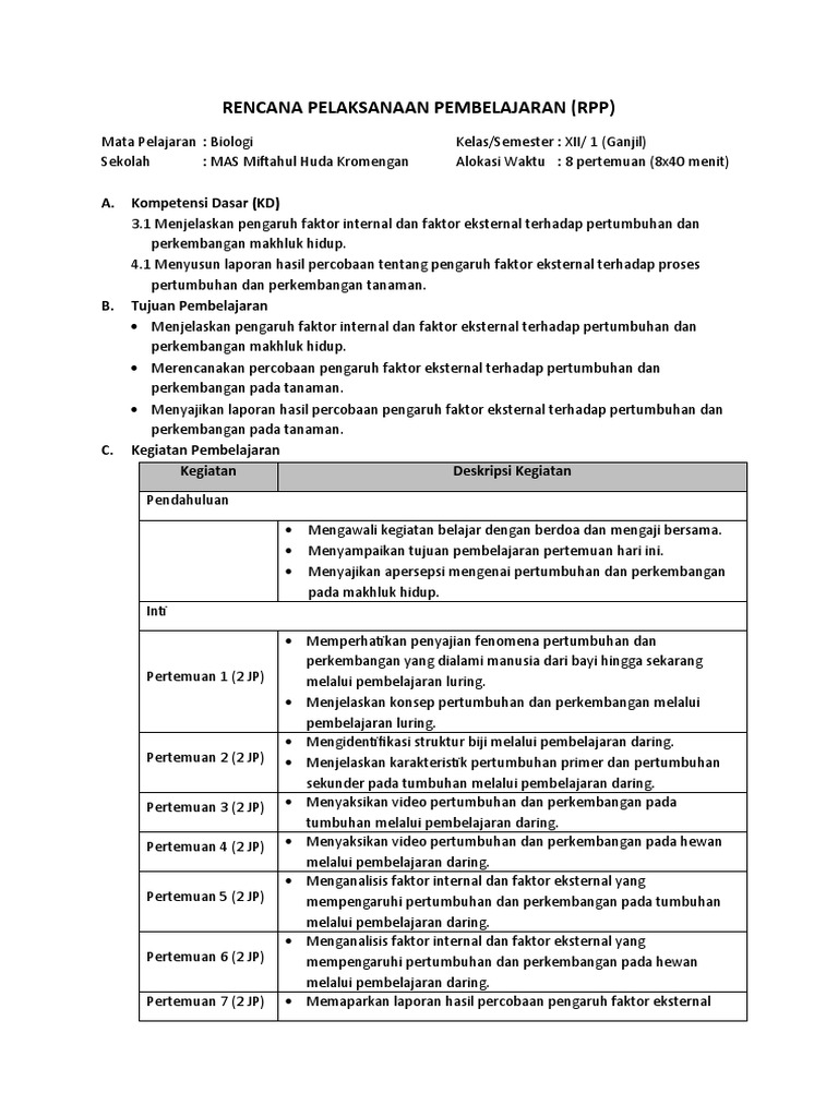 Contoh RPP Satu Lembar | PDF