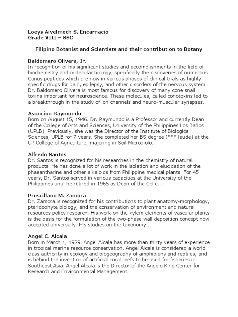 10 List Filipino and Foreign Biologist and Their Contribution | PDF ...
