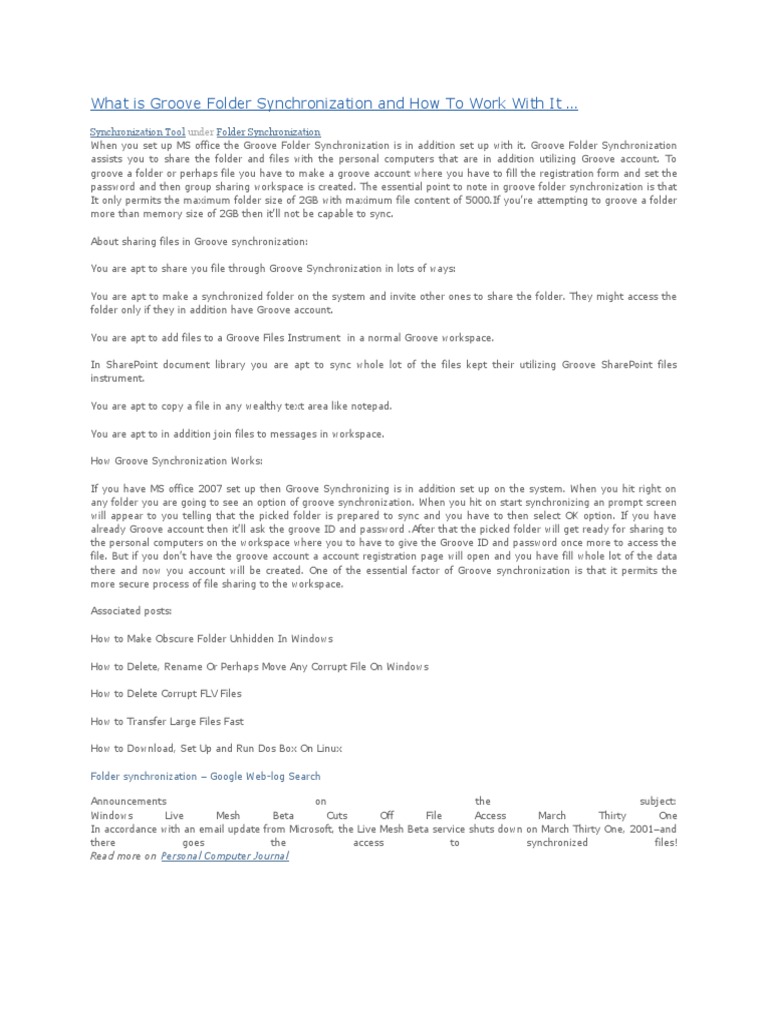 Groove Folder Synchronization | PDF | Computer File | Information ...