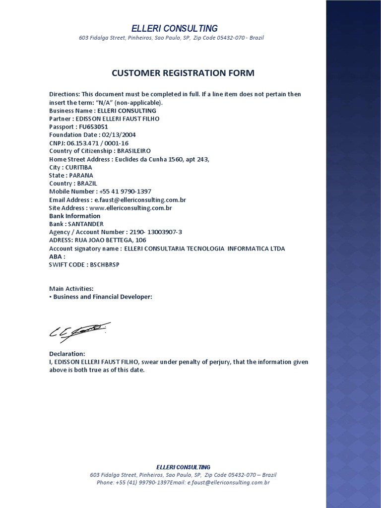 Customer Registration Form: Elleri Consulting | PDF | Justice | Crime ...