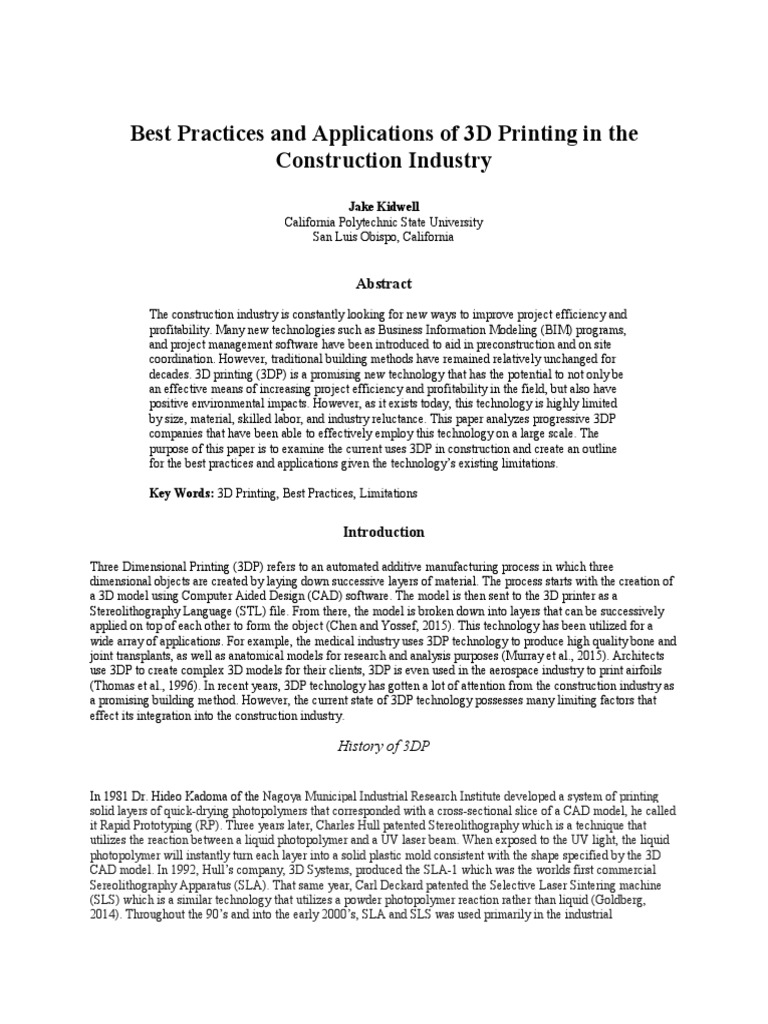 Best Practices and Applications of 3D Printing in The Constructio | PDF ...