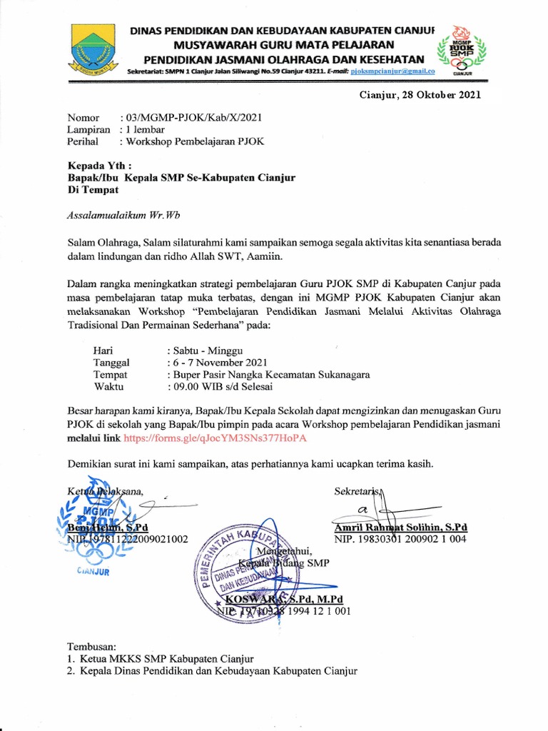 Surat Undangan Workshop Mgmp Pjok Pdf